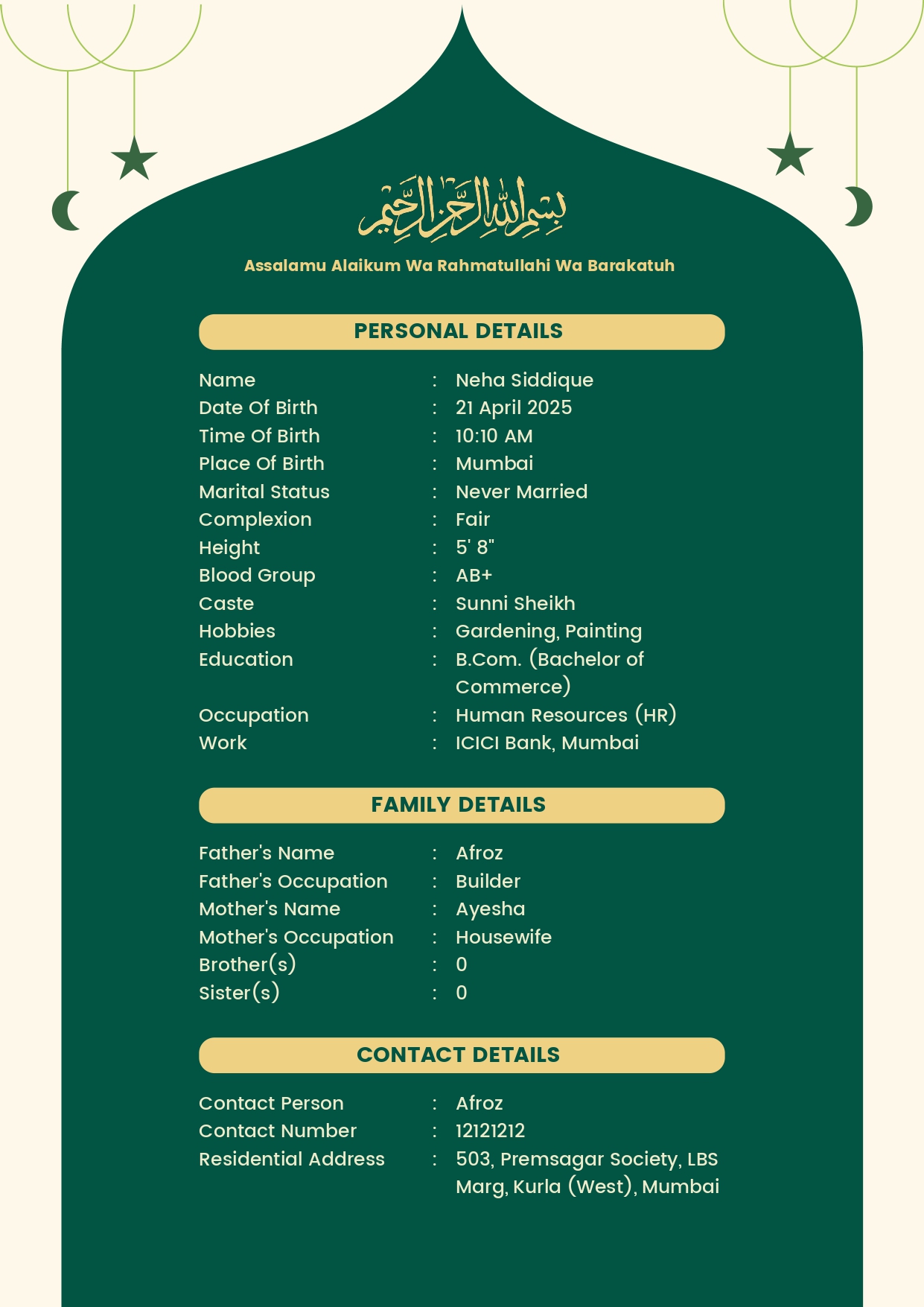 Muslim Marriage Biodata Templates – Download & Customize Online ...