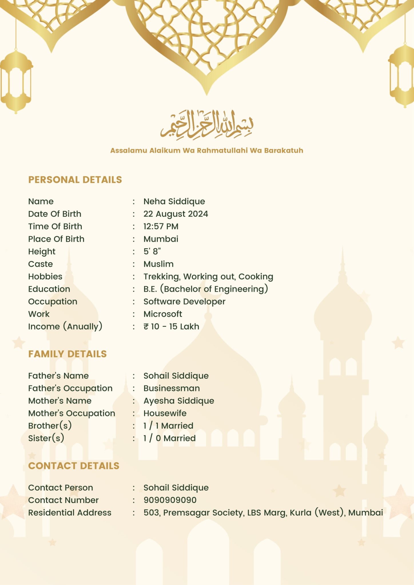 Muslim Marriage Biodata Templates – Download & Customize Online ...
